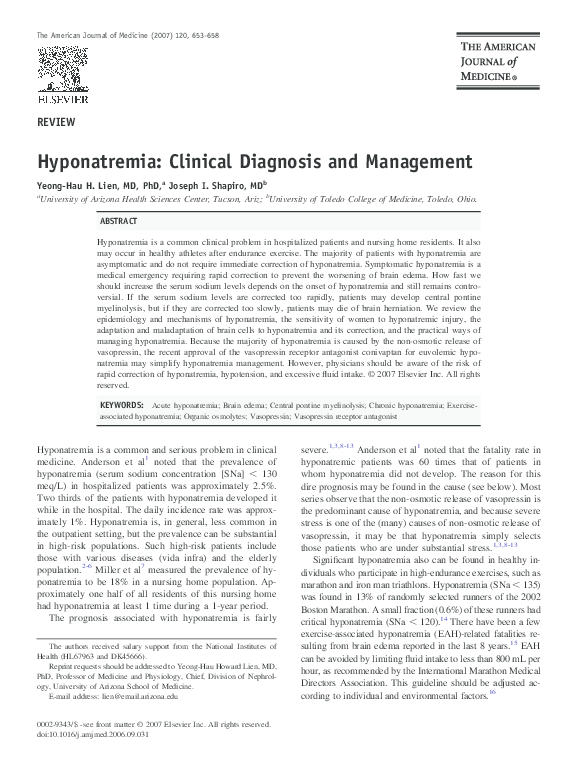 (PDF) Hyponatremia: Clinical Diagnosis and Management