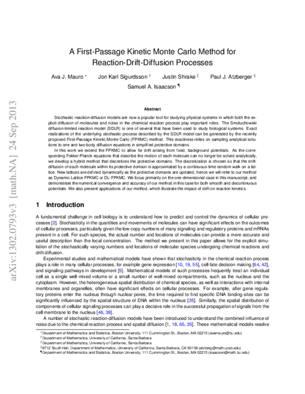 (PDF) A First-Passage Kinetic Monte Carlo method for reaction–drift–diffusion processes | Paul J ...