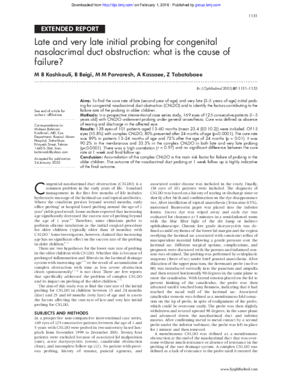 (PDF) Success rate of Nasolacrimal Duct Probing in children with ...