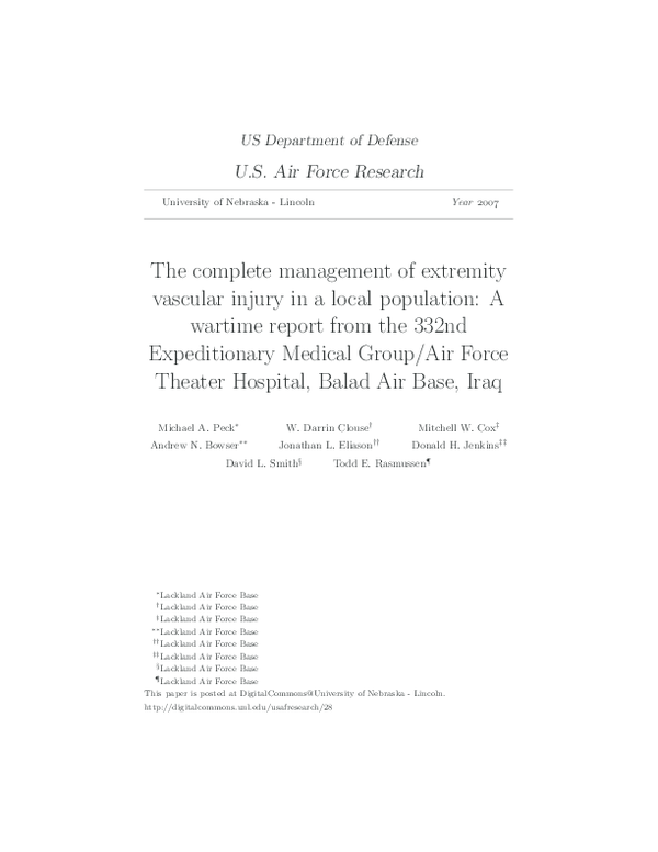 (PDF) Application of the Mangled Extremity Severity Score in a combat ...