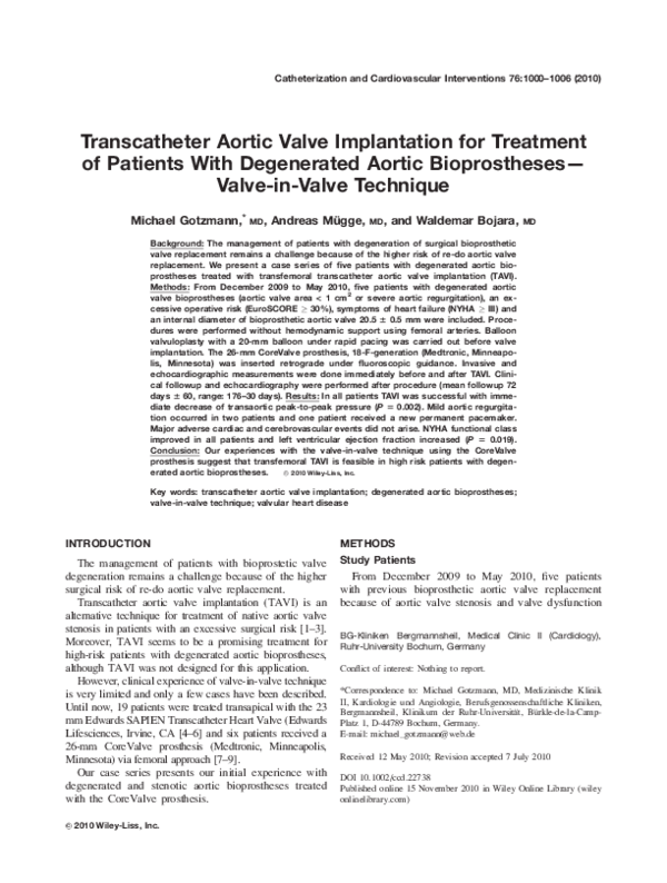 (PDF) Transcatheter aortic valve implantation for treatment of patients with degenerated aortic ...