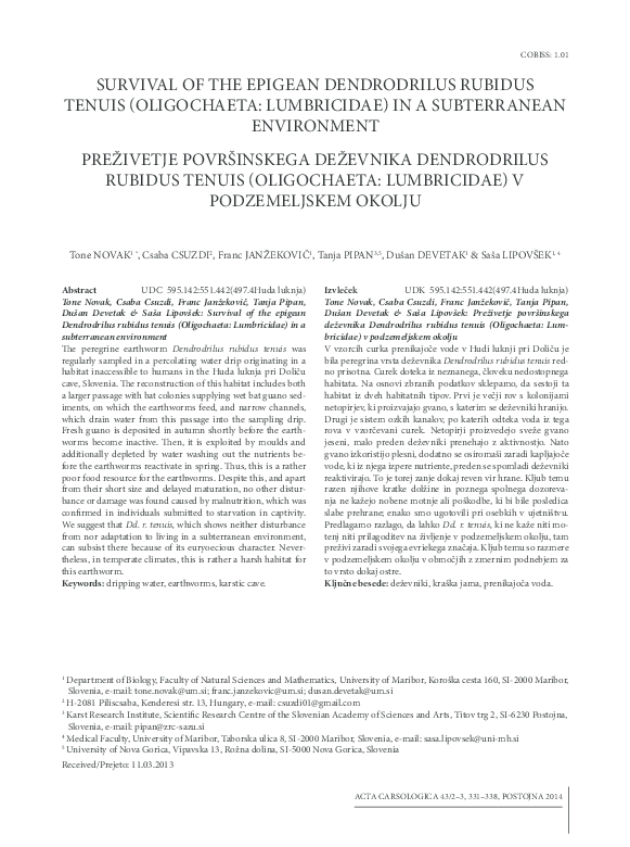 (PDF) SURVIVAL OF THE EPIGEAN DENDRODRILUS RUBIDUS TENUIS (OLIGOCHAETA ...