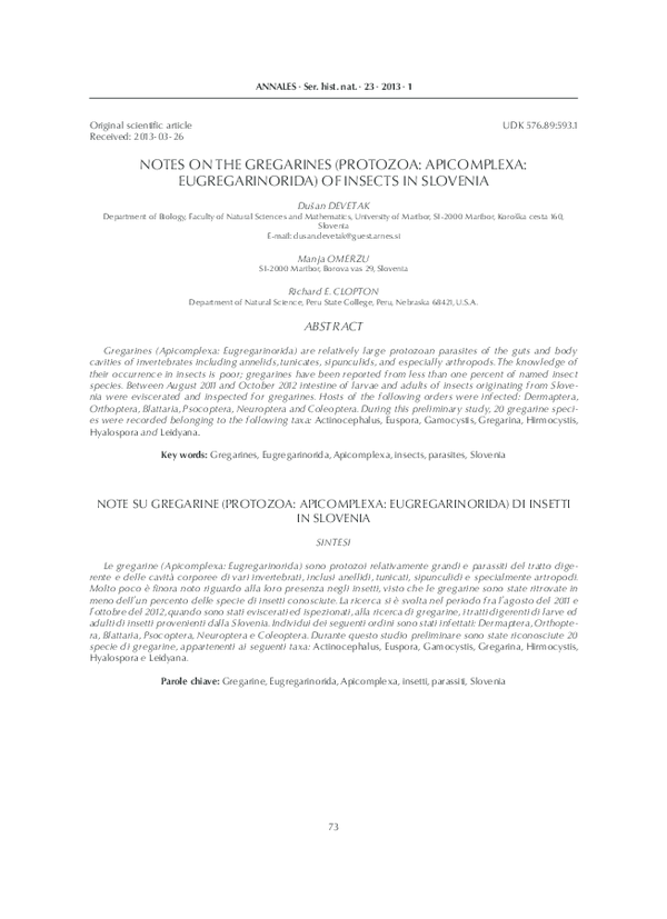 (PDF) NOTES ON THE GREGARINES (PROTOZOA: APICOMPLEXA: EUGREGARINORIDA ...