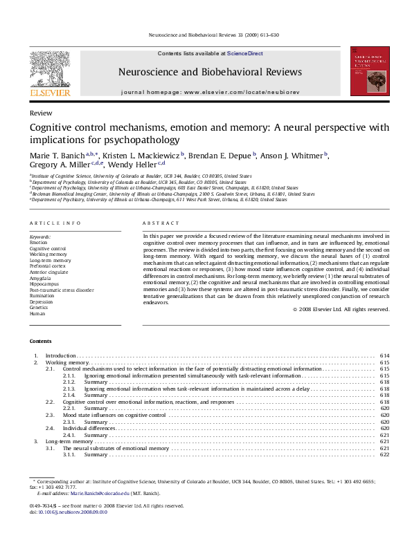 (PDF) Cognitive control mechanisms, emotion and memory: A neural perspective with implications ...