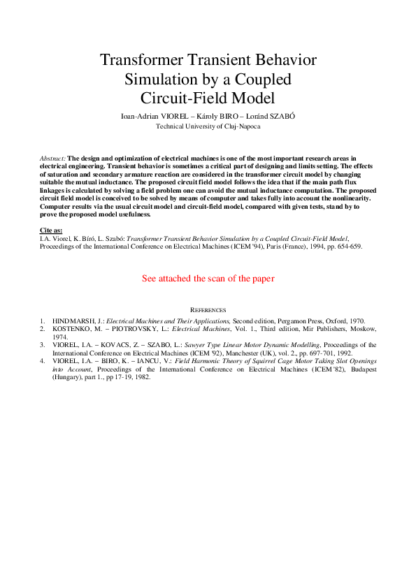 Transformer Transient Behavior Simulation by a Coupled Circuit-Field Model