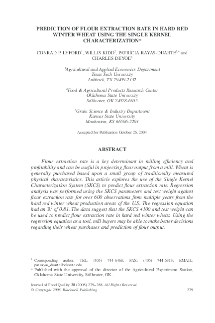 (PDF) PREDICTION OF FLOUR EXTRACTION RATE IN HARD RED WINTER WHEAT ...