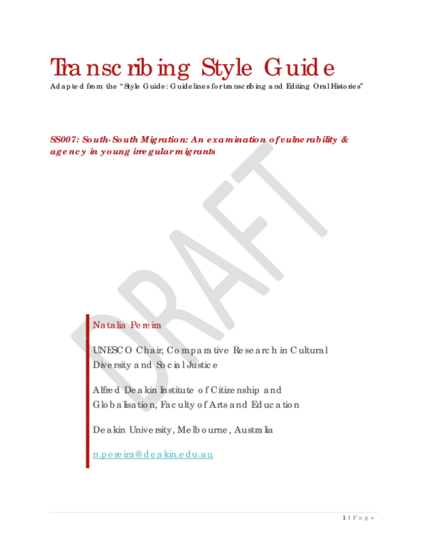 (PDF) [DRAFT] Transcribing Style Guide