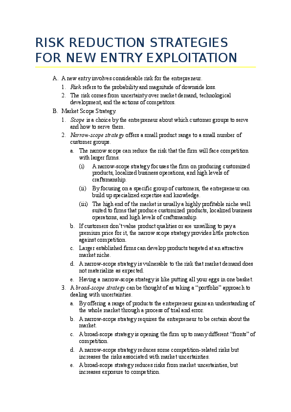 (DOC) RISK REDUCTION STRATEGIES FOR NEW ENTRY EXPLOITATION