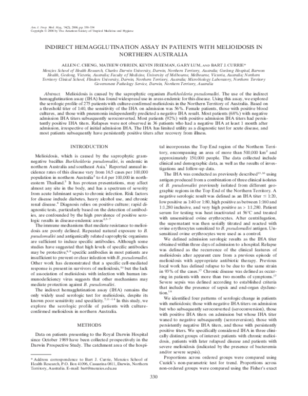 (PDF) Indirect hemagglutination assay in patients with melioidosis in ...