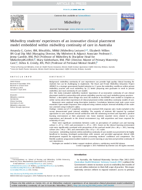 (PDF) Midwifery students׳ experiences of an innovative clinical ...