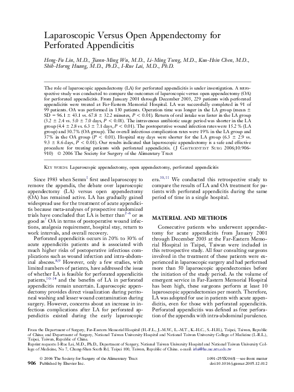 (PDF) Laparoscopic Versus Open Appendectomy for Perforated Appendicitis ...