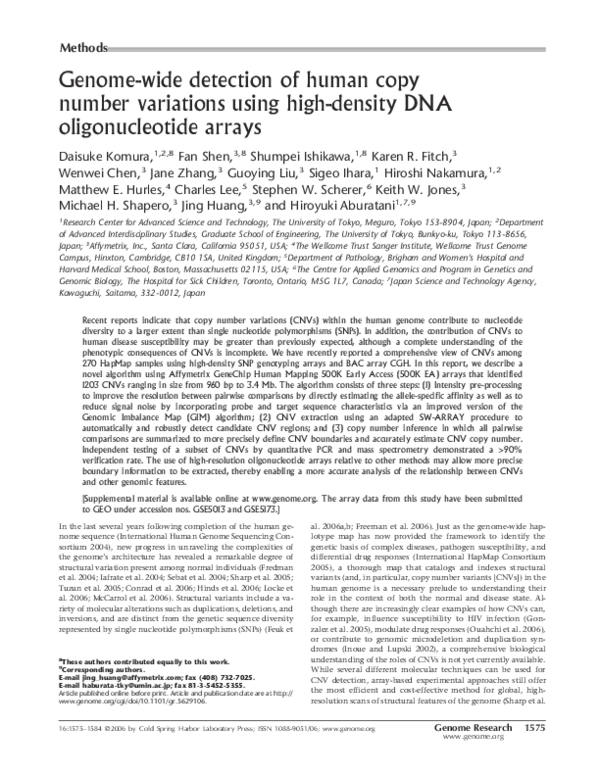 Pdf Genome Wide Detection Of Human Copy Number Variations Using High