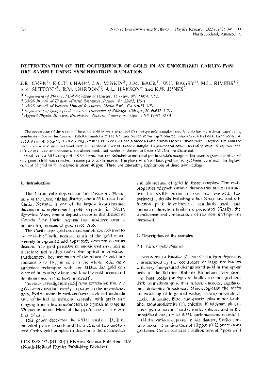 (PDF) Determination of the occurrence of gold in an unoxidized Carlin ...