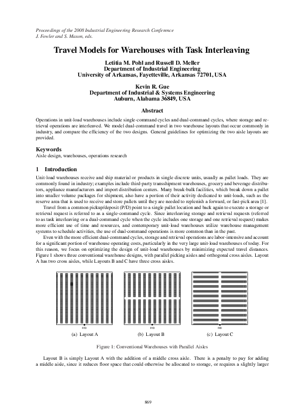 (PDF) Travel Models for Warehouses with Task Interleaving