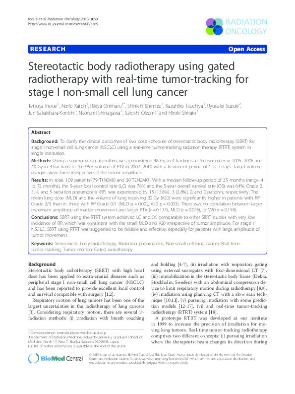 (PDF) Stereotactic Body Radiation Therapy Using Gated Radiation Therapy With Real-time Tumor ...