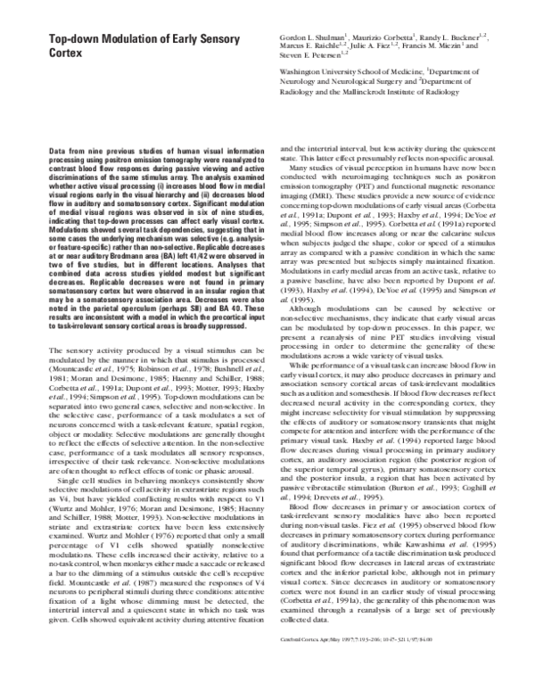 (PDF) Top-down modulation of early sensory cortex