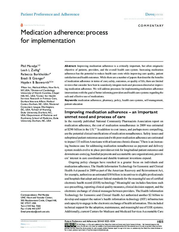 (PDF) Medication adherence: process for implementation
