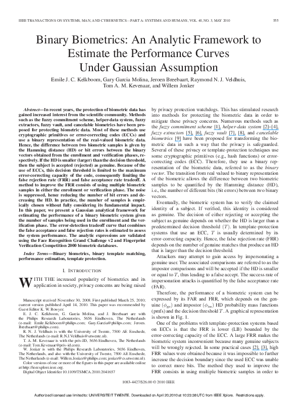 (PDF) Binary Biometrics: An Analytic Framework to Estimate the Performance Curves Under Gaussian ...