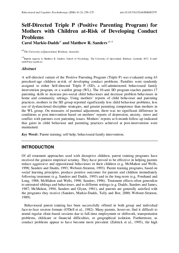 (PDF) Self-Directed Triple P (Positive Parenting Program) for Mothers ...