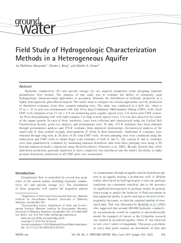 (PDF) Field Study of Hydrogeologic Characterization Methods in a ...