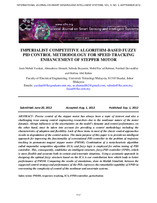 (PDF) Imperialist competitive algorithm-based fuzzy PID control methodology for speed tracking ...