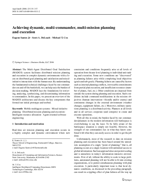 (PDF) Achieving dynamic, multi-commander, multi-mission planning and ...