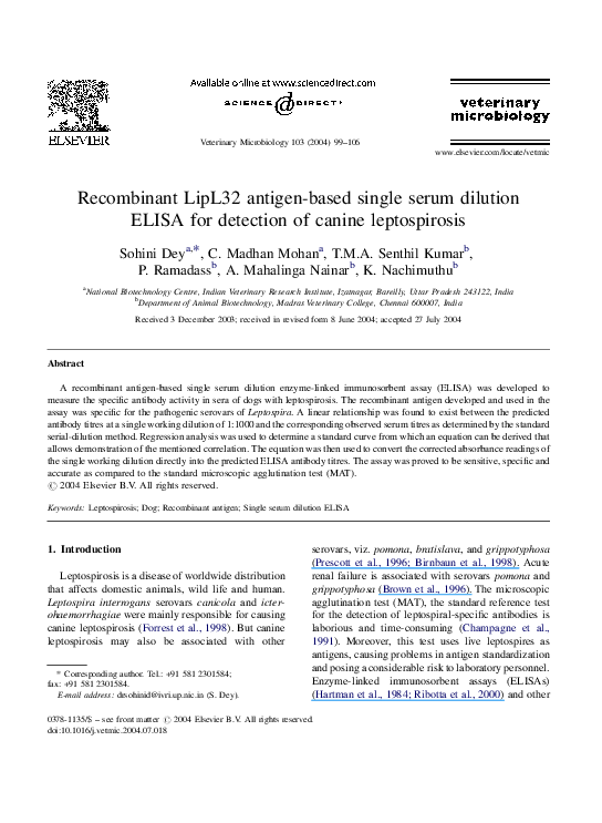 (PDF) Development of leptospiral outer membrane protein-based dot-ELISA assays and ...