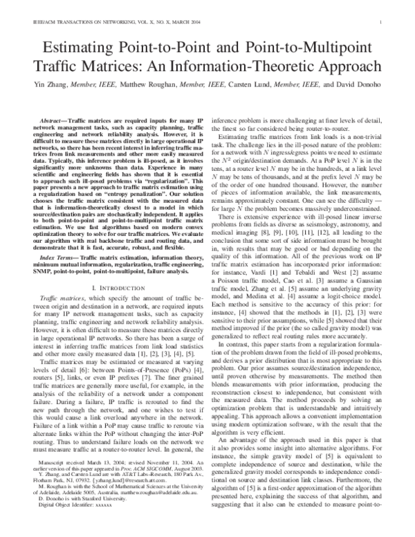 (PDF) Estimating point-to-point and point-to-multipoint traffic matrices: an information ...
