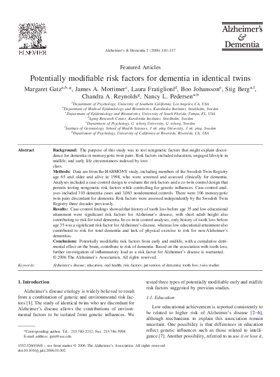 (PDF) Potentially modifiable risk factors for dementia: Evidence from ...