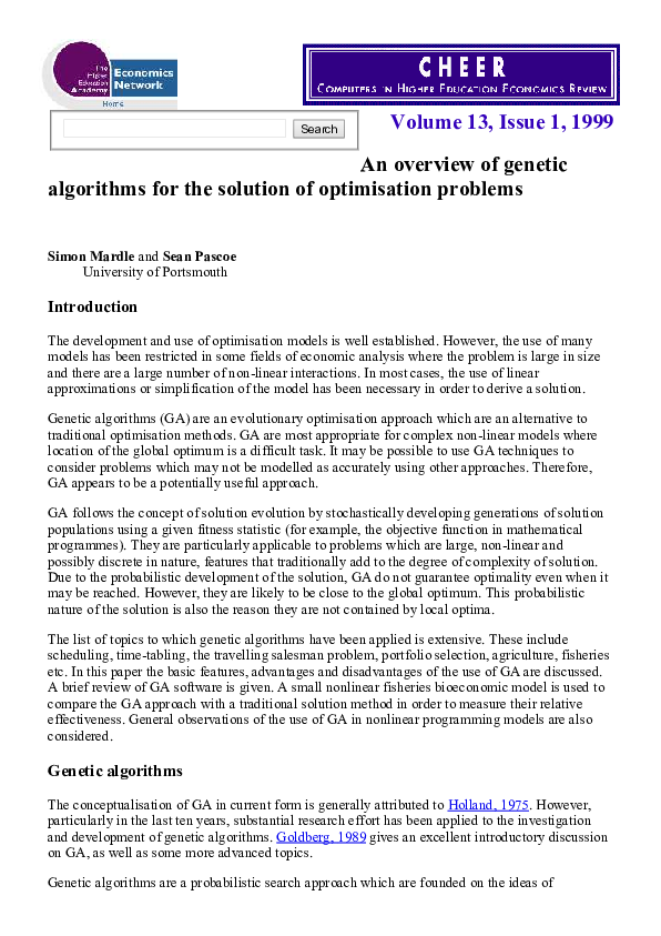 (PDF) An overview of genetic algorithms for the solution of optimisation problems