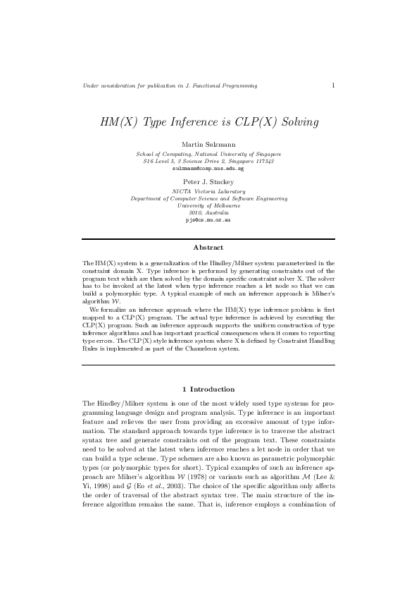 (PDF) HM(X) type inference is CLP(X) solving | Martin Sulzmann ...