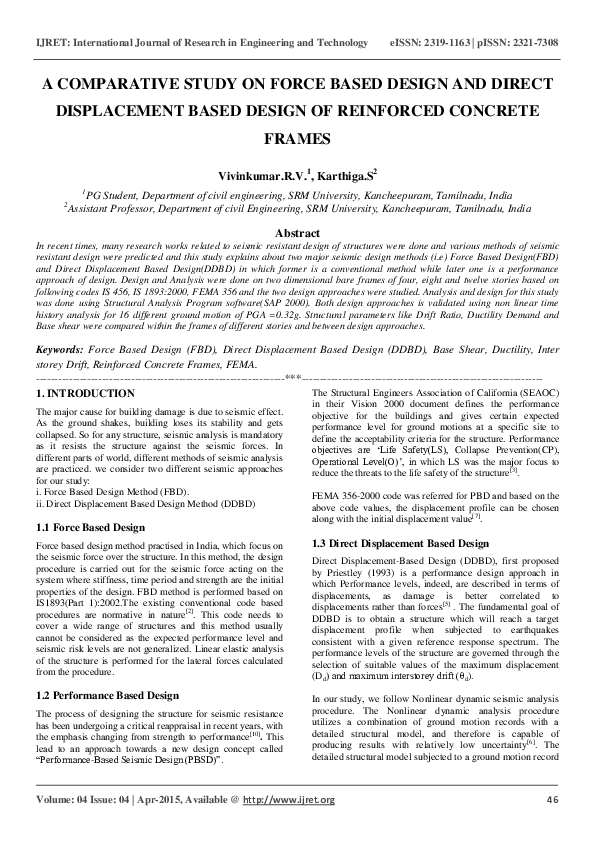(PDF) A COMPARATIVE STUDY ON FORCE BASED DESIGN AND DIRECT DISPLACEMENT BASED DESIGN OF ...