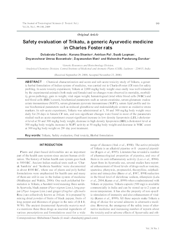 (PDF) Safety evaluation of Trikatu, a generic Ayurvedic medicine in ...
