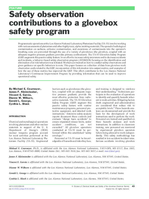 (PDF) Safety observation contributions to a glovebox safety program