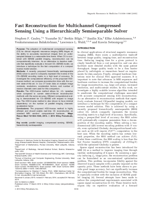 (PDF) Fast reconstruction for multichannel compressed sensing using a ...