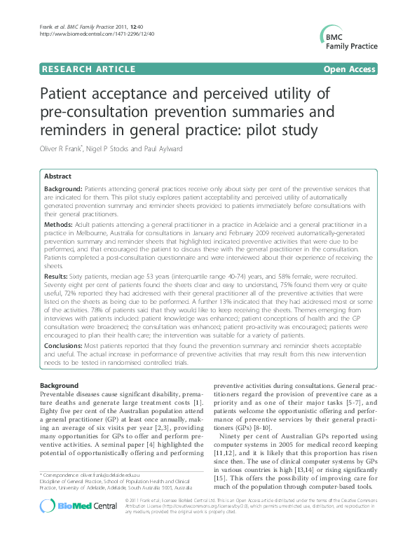 (PDF) Patient acceptance and perceived utility of pre-consultation ...