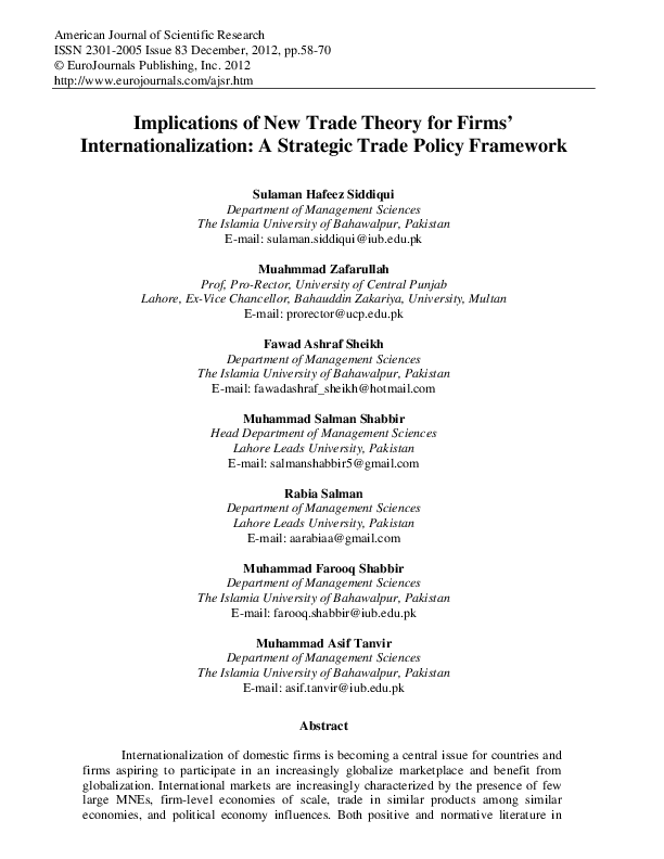 (PDF) Implications of New Trade Theory for Firms' Internationalization ...