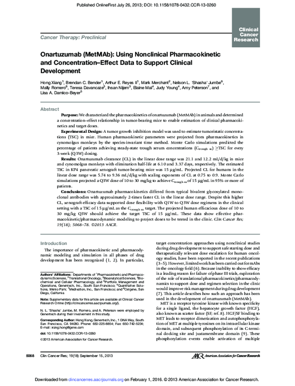 (PDF) Onartuzumab (MetMAb): Using Nonclinical Pharmacokinetic and ...