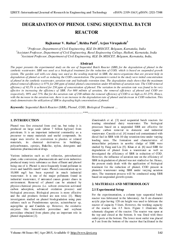 (PDF) DEGRADATION OF PHENOL USING SEQUENTIAL BATCH REACTOR