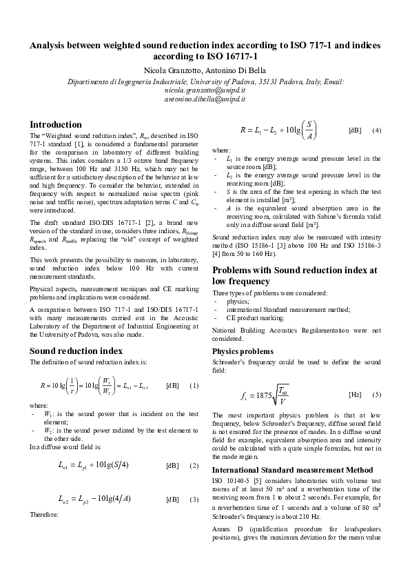 (PDF) Analysis between weighted sound reduction index according to ISO ...