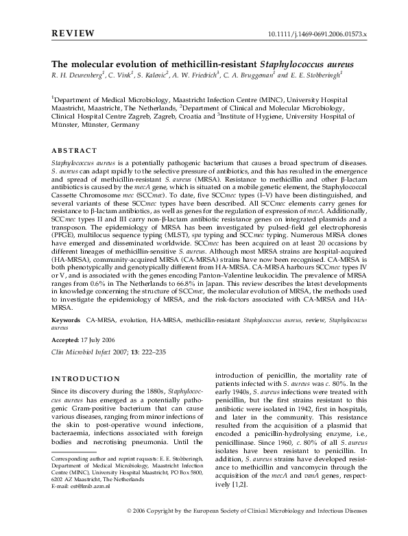 (PDF) The molecular evolution of methicillin-resistant Staphylococcus aureus | Smilja Kalenic ...