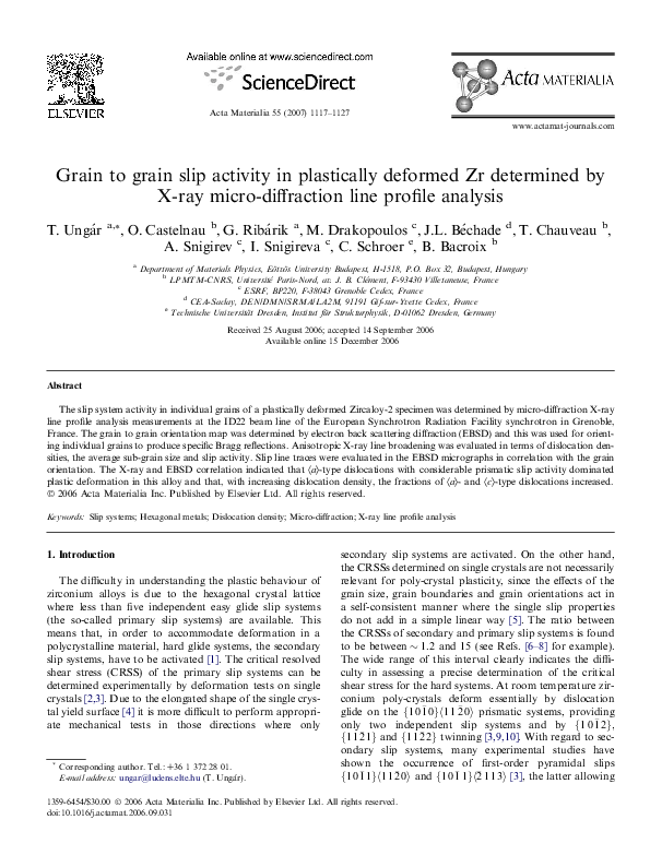 (PDF) Grain to grain slip activity in plastically deformed Zr ...