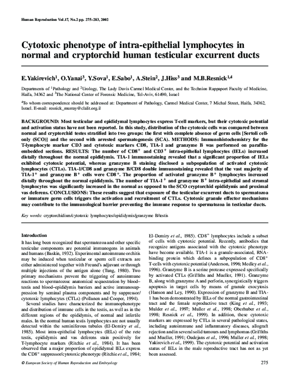 (PDF) Cytotoxic phenotype of intra-epithelial lymphocytes in normal and ...