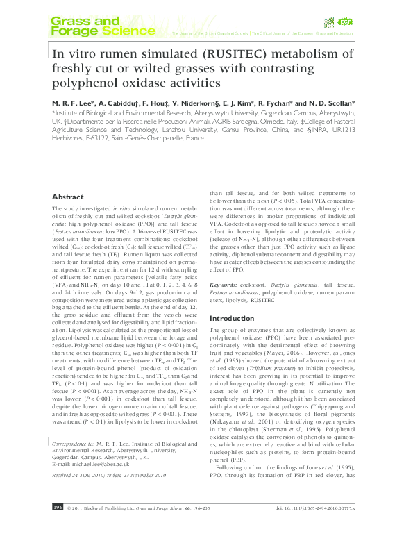 (PDF) In vitro rumen simulated (RUSITEC) metabolism of freshly cut or ...