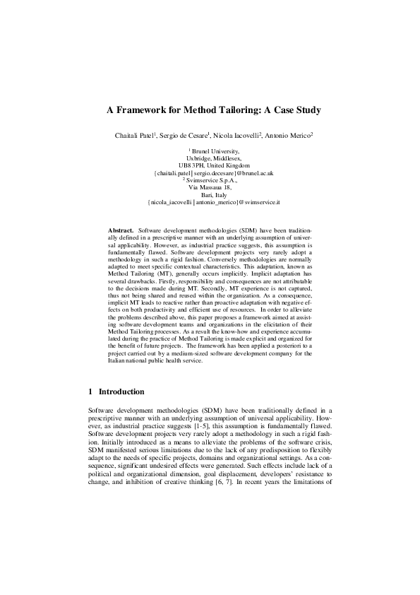 (PDF) A framework for method tailoring: a case study