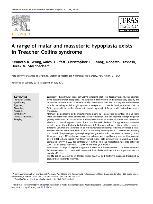 (PDF) A range of malar and masseteric hypoplasia exists in Treacher ...