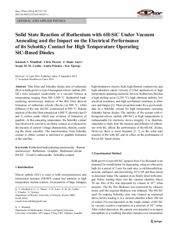 (PDF) Solid State Reaction of Ruthenium with 6H-SiC Under Vacuum ...
