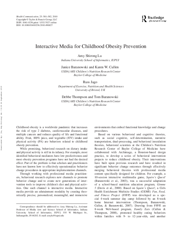 (PDF) Interactive media for childhood obesity prevention