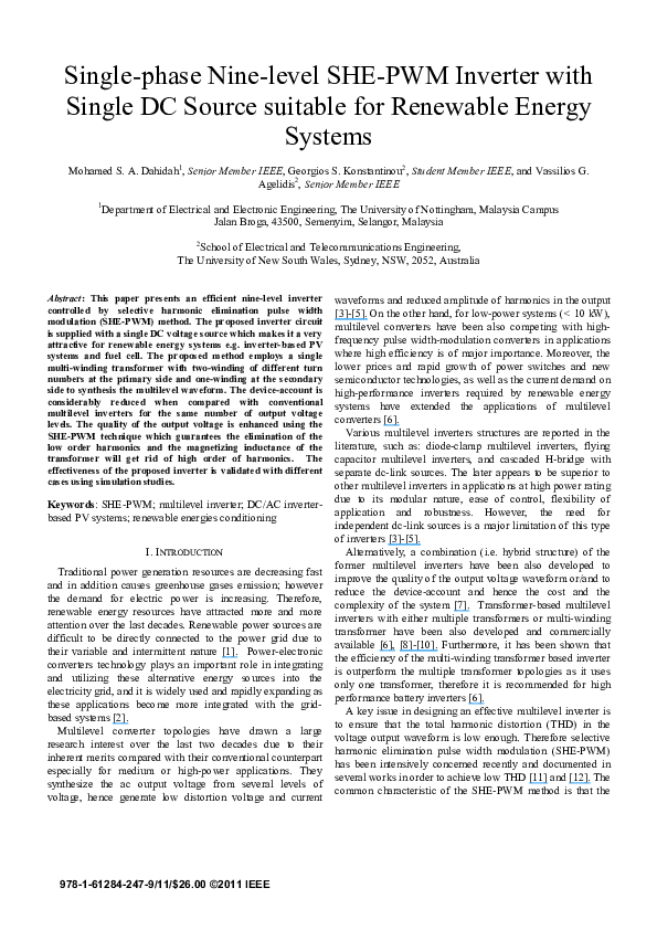 (PDF) Single-phase Nine-level SHE-PWM Inverter with