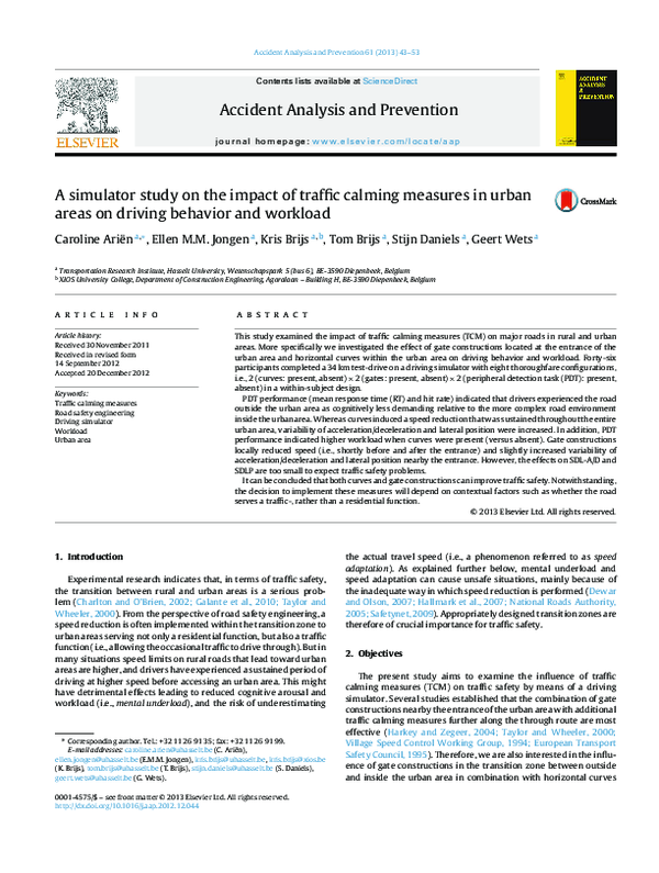 (PDF) A simulator study on the impact of traffic calming measures in ...